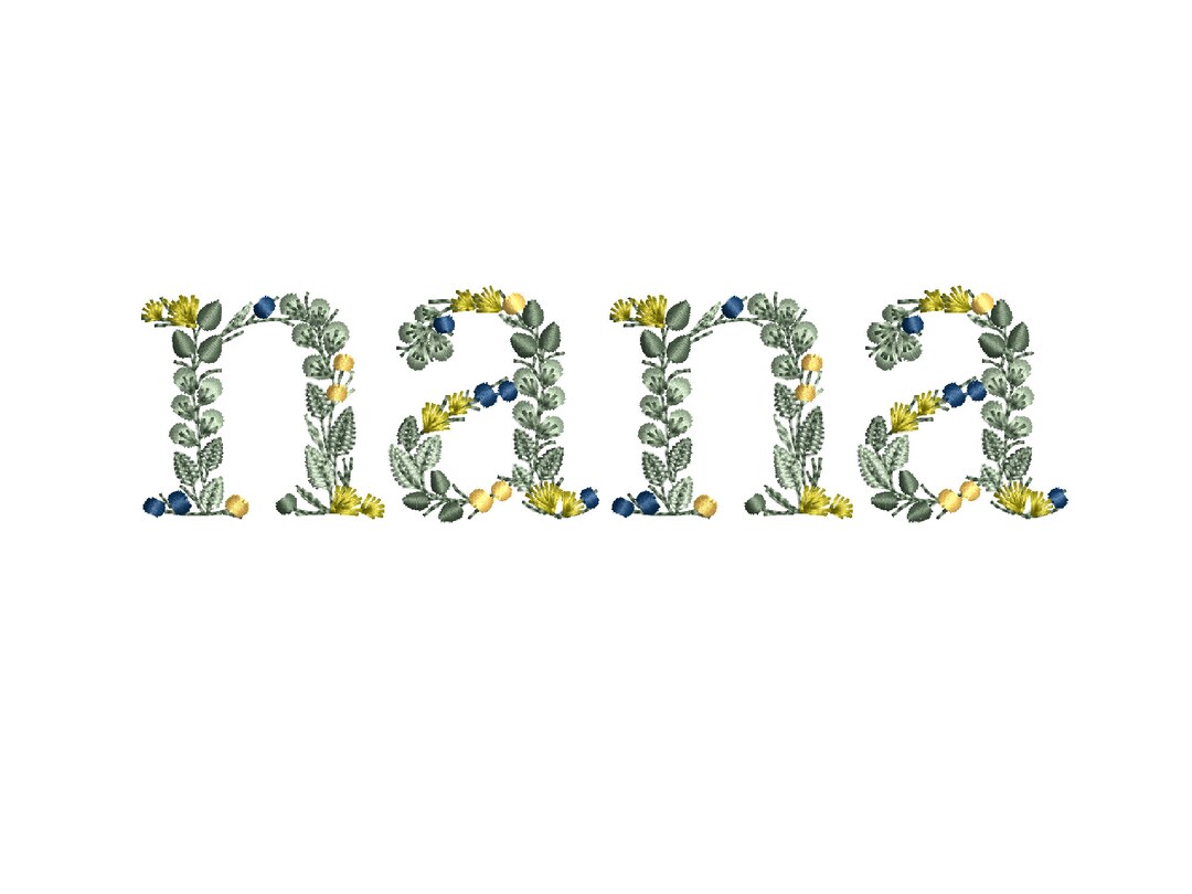Machine Embroidery Design NANA in Botanical Letters 5x7" HOOP Dainty ...