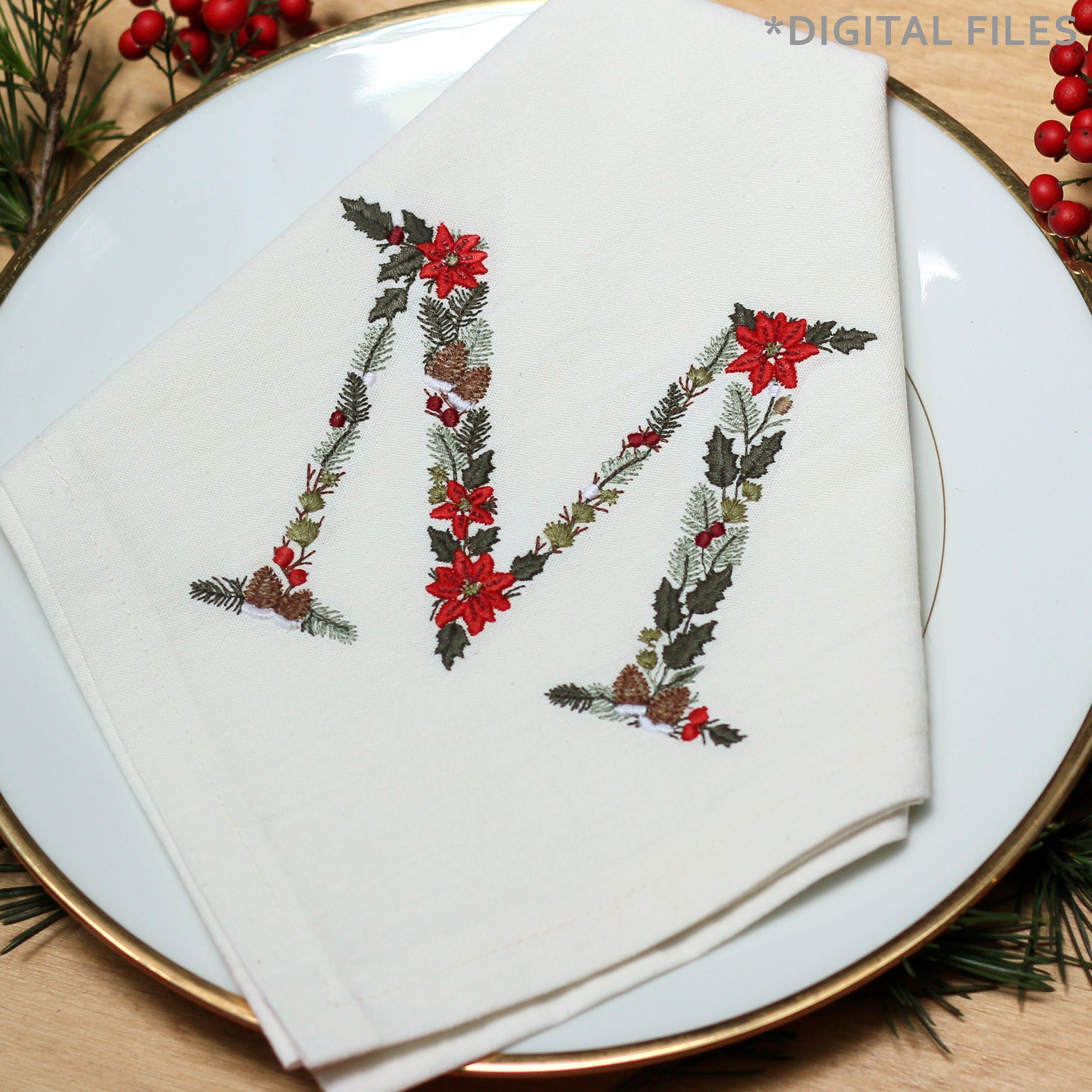 Machine Embroidery Christmas Letter M Festive Monogram Broderie Noël ...
