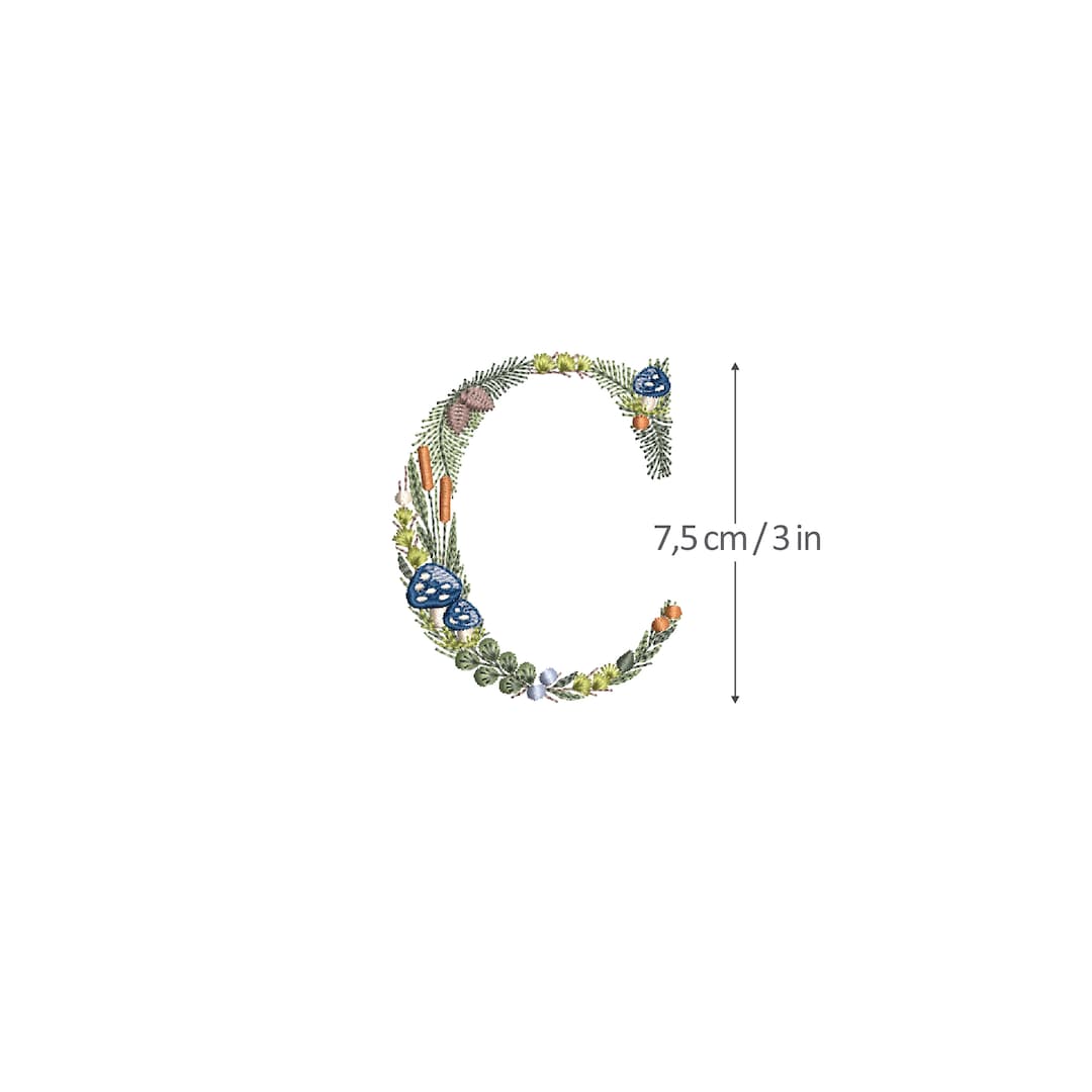 Machine Embroidery LETTER C Uppercase 3"/7,5 Cm Forest Font Woodland ...