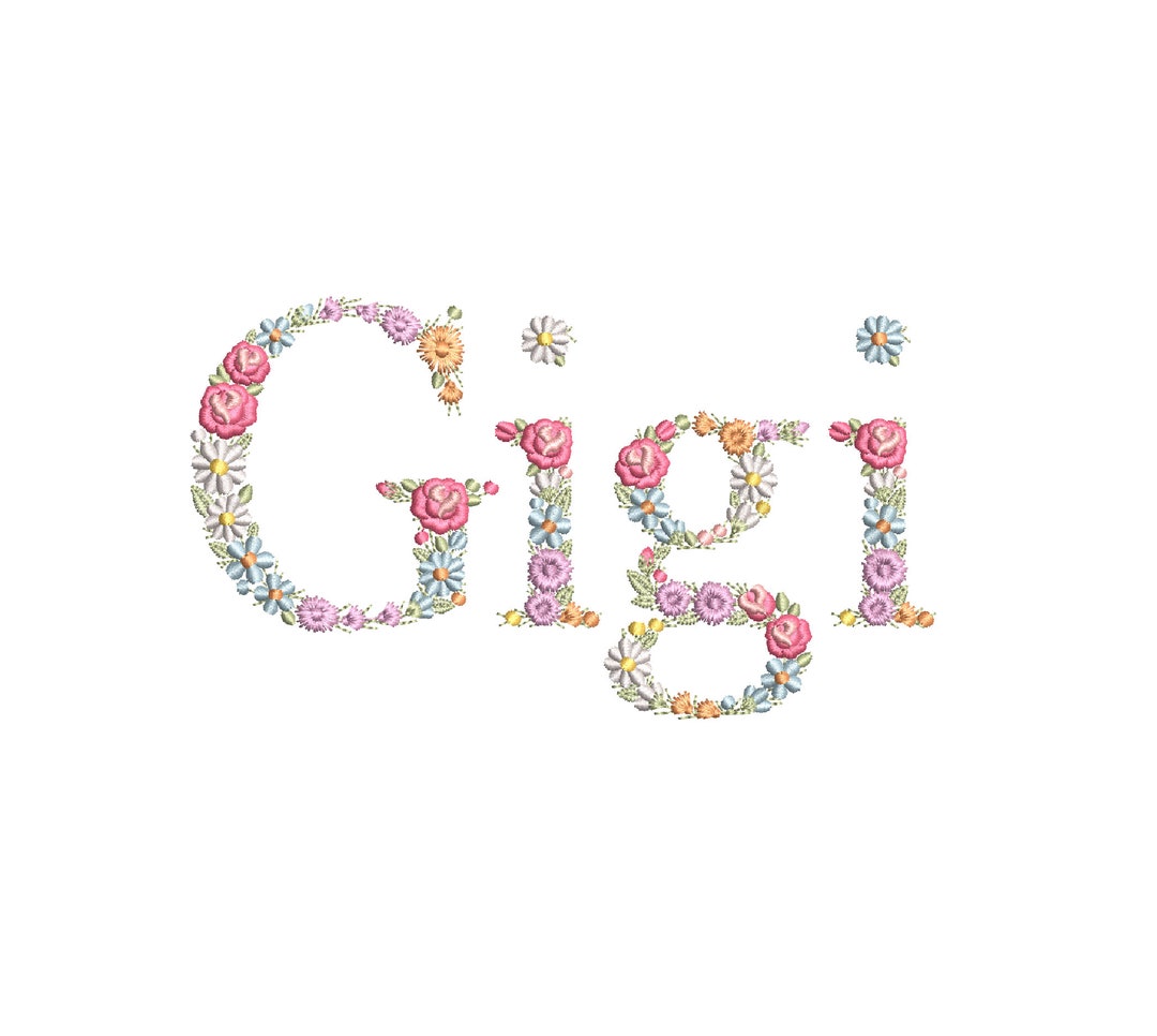 Machine Embroidery Design GIGI 5X7 HOOP Grandma Floral Letters Dainty ...