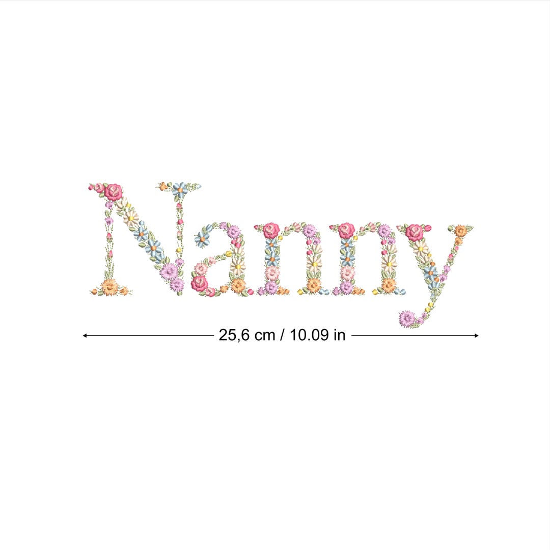 Machine Embroidery Design "nanny" in Floral Letters 10" HOOP Dainty ...