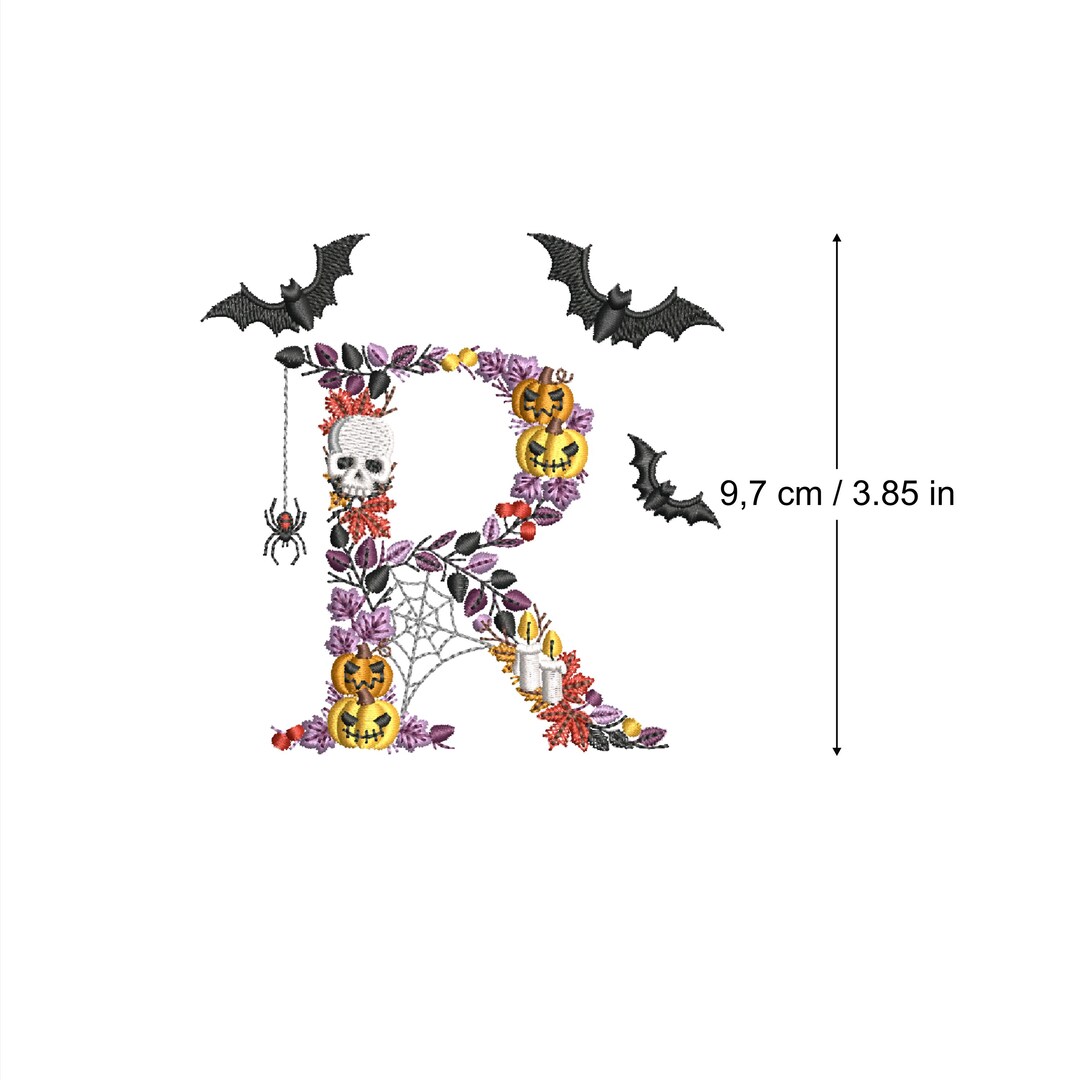 Machine Embroidery Halloween Letter R Bats and Skulls 4x4 Hoop ...