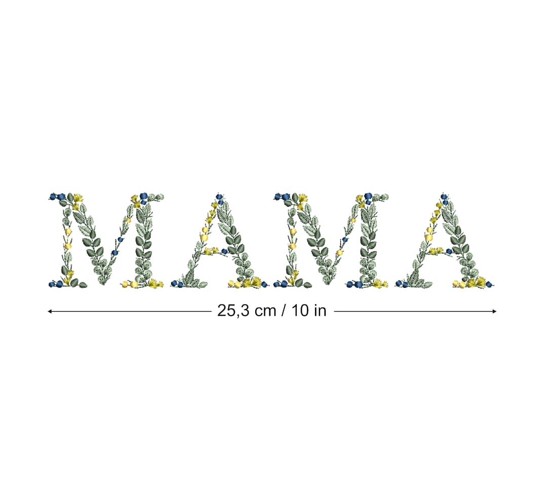 Machine Embroidery Design MAMA in Botanical Letters LARGE HOOP Dainty ...