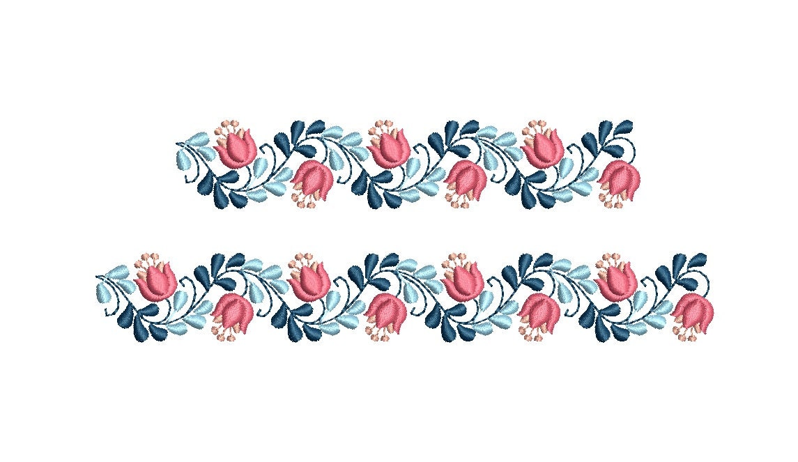 Machine Embroidery Design Folk Border 4 Sizes Floral Modern | Etsy