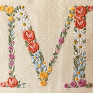 Machine Embroidery LETTER M Uppercase 15cm/6"tall Dainty Floral Font ...