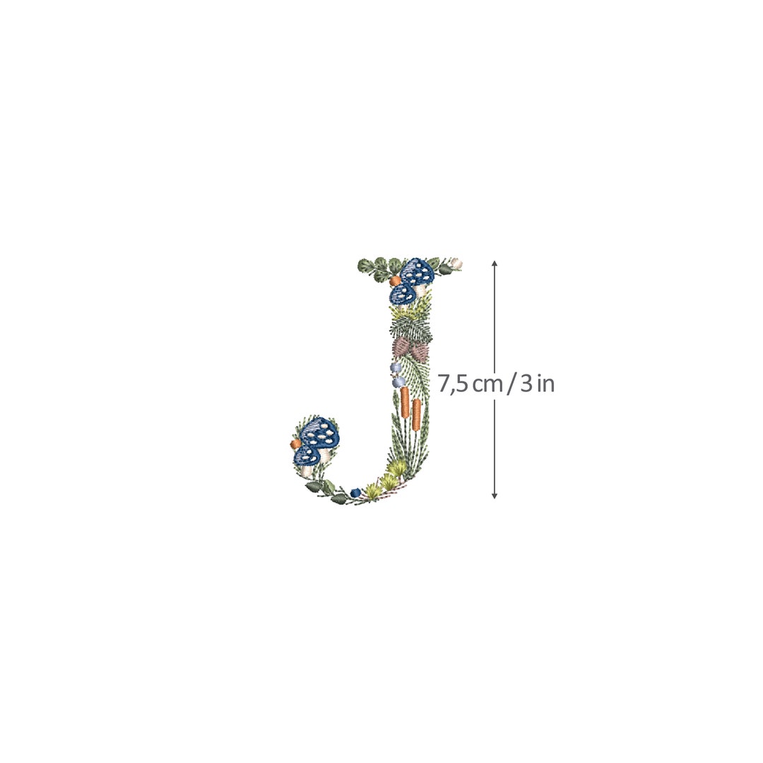 Machine Embroidery LETTER J Uppercase 3/7,5 Cm Forest Font Woodland ...