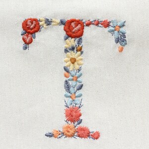 Machine Embroidery LETTER T Uppercase 3"/7,5 Cm Dainty Floral Font ...