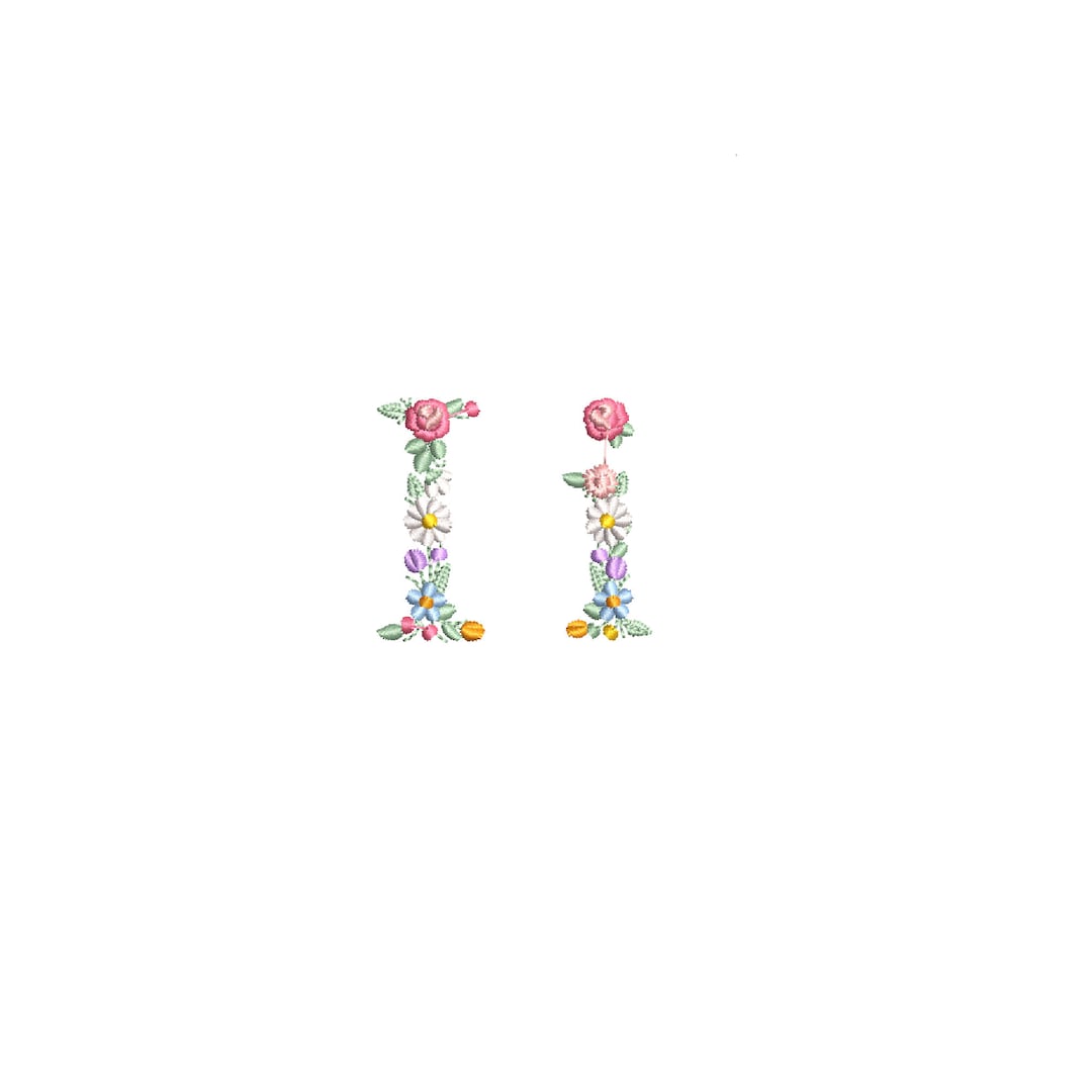 Machine Embroidery Design Floral Letter I 43 Mm/1.70" Tall Dainty ...