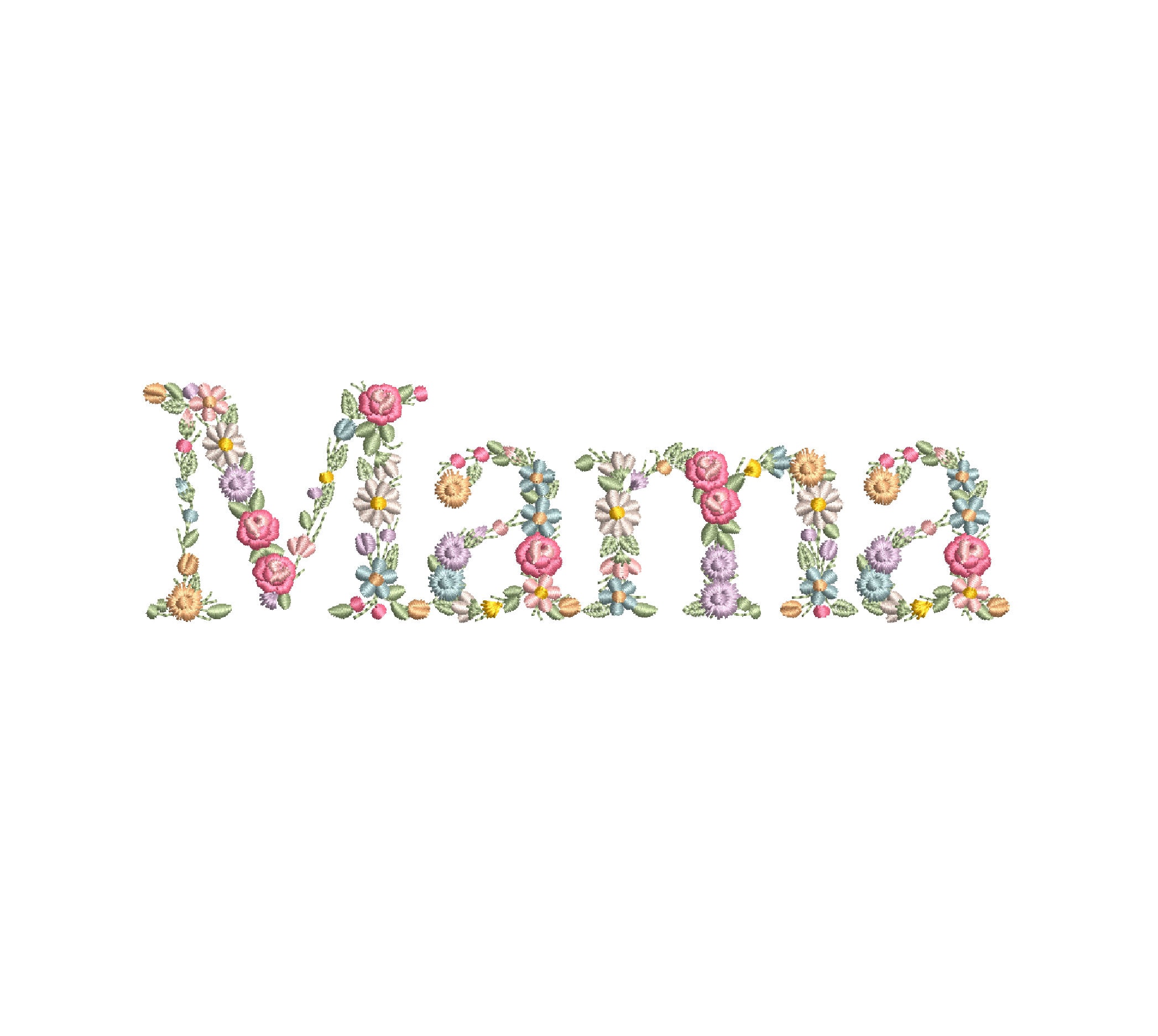 Machine Embroidery Design MAMA in Floral Letters 5X7 HOOP Dainty Flower ...