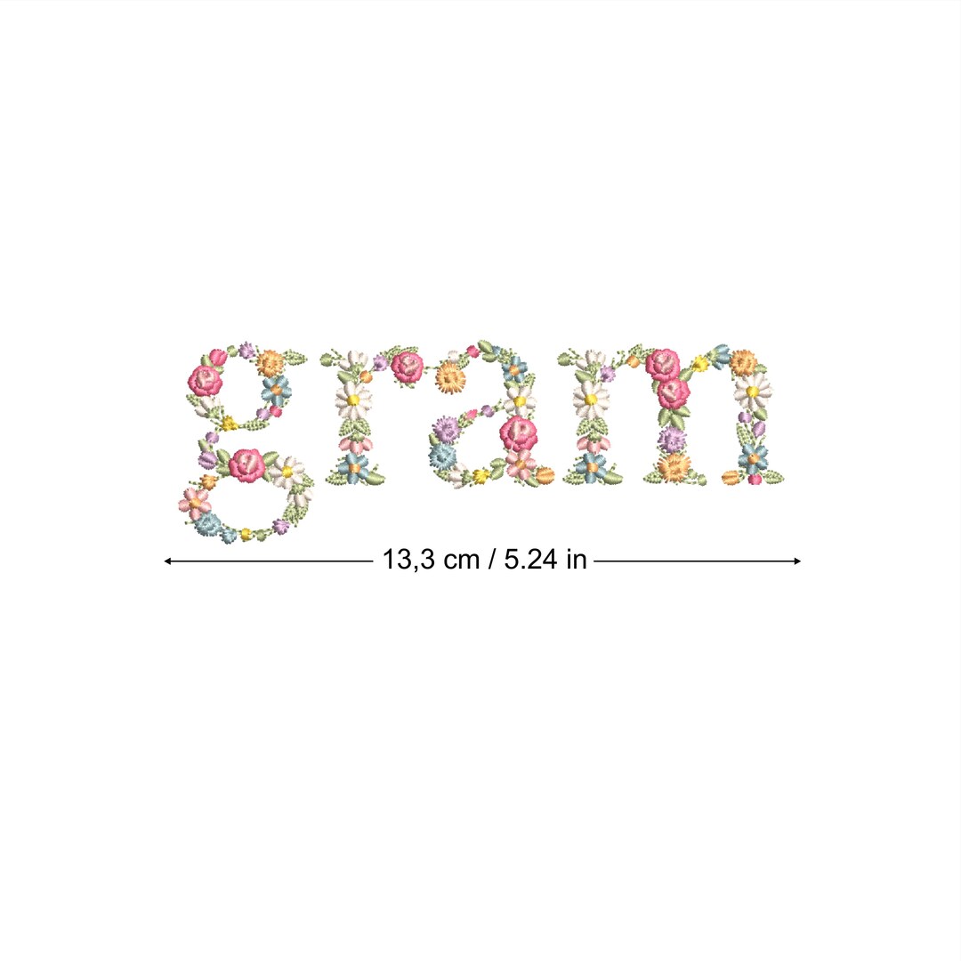Machine Embroidery Design GRAM in Floral Letters 5X7 HOOP Dainty Flower ...