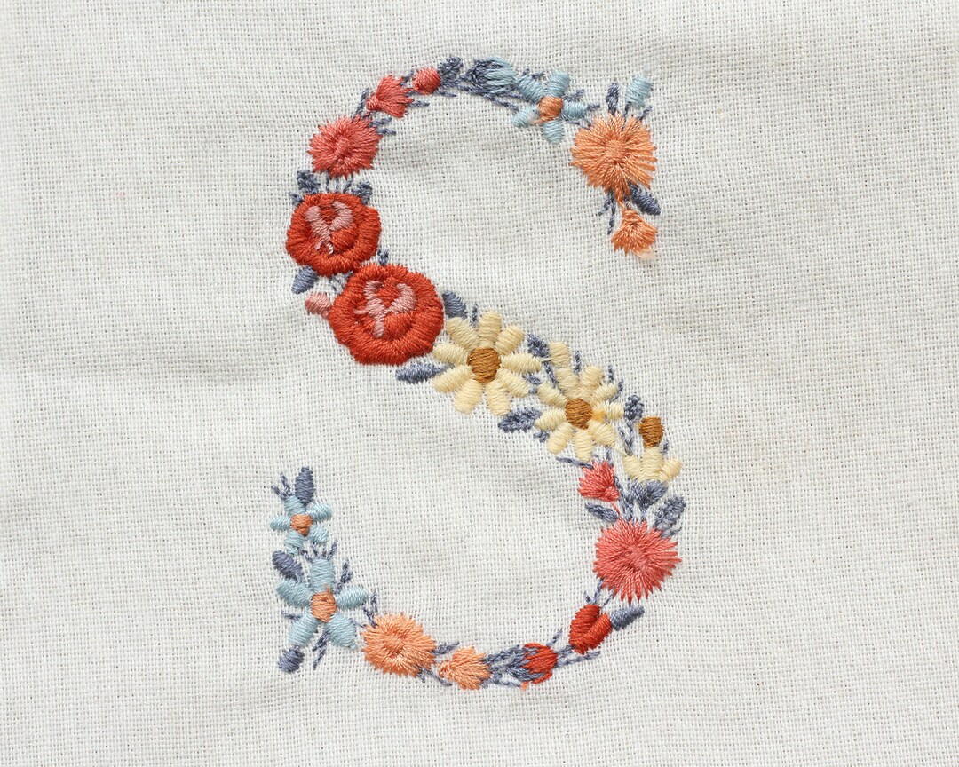 Machine Embroidery LETTER S Uppercase 3/7,5 Cm Dainty Floral Font ...