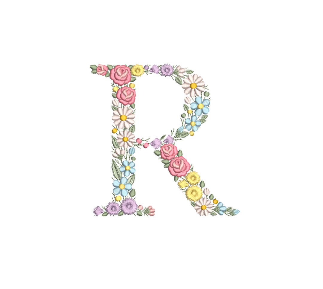 Machine Embroidery LETTER R Uppercase 15cm/6"tall Dainty Floral Font ...