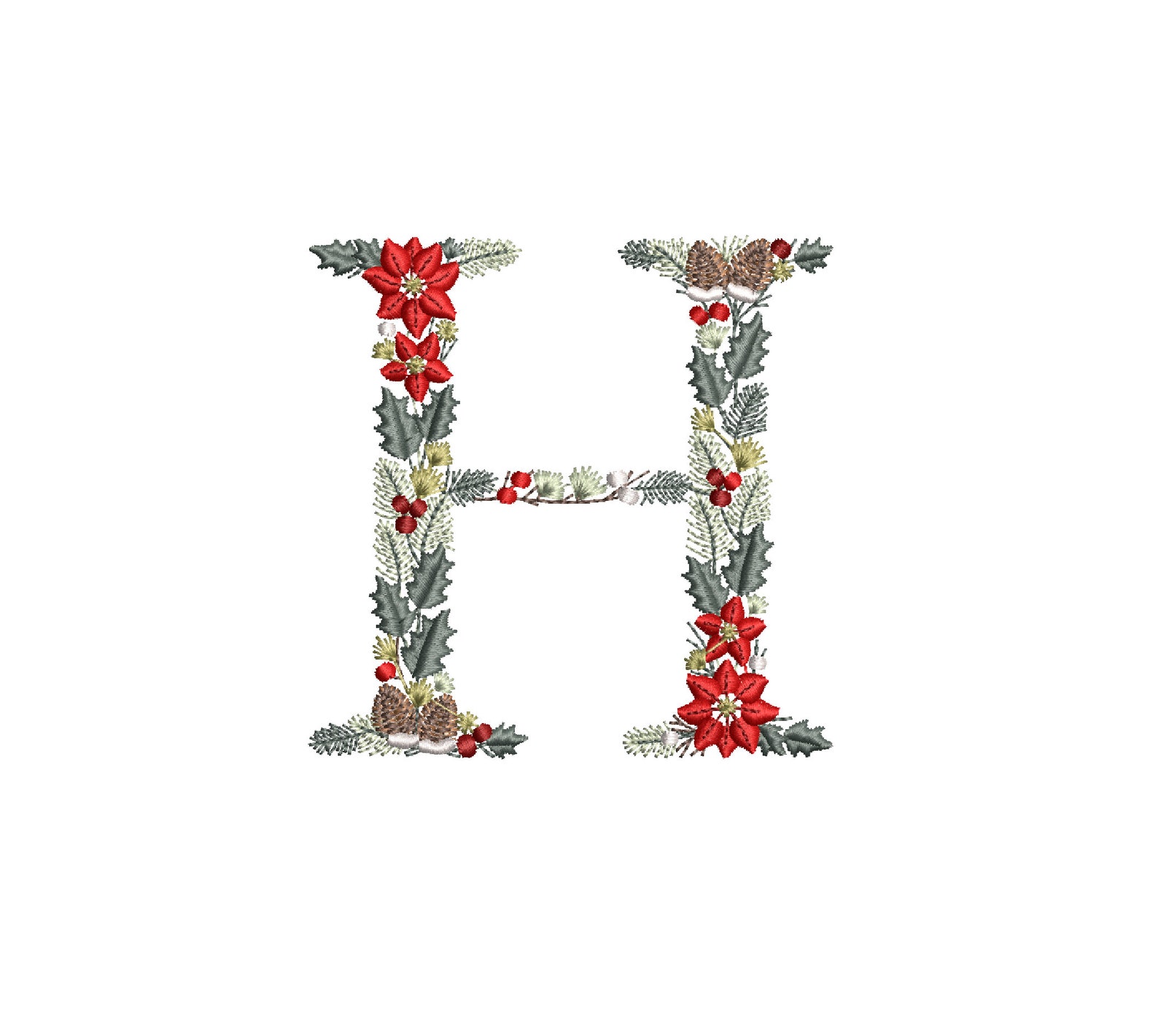 Machine Embroidery Christmas Letter H 4x4 Hoop Xmas Festive - Etsy