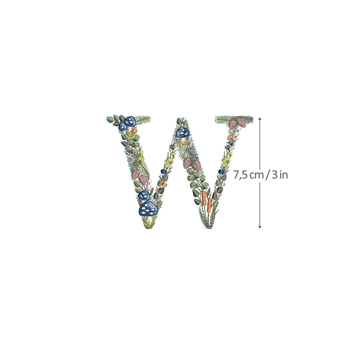 Machine Embroidery LETTER W Uppercase 3"/7,5 Cm Forest Font- Woodland ...