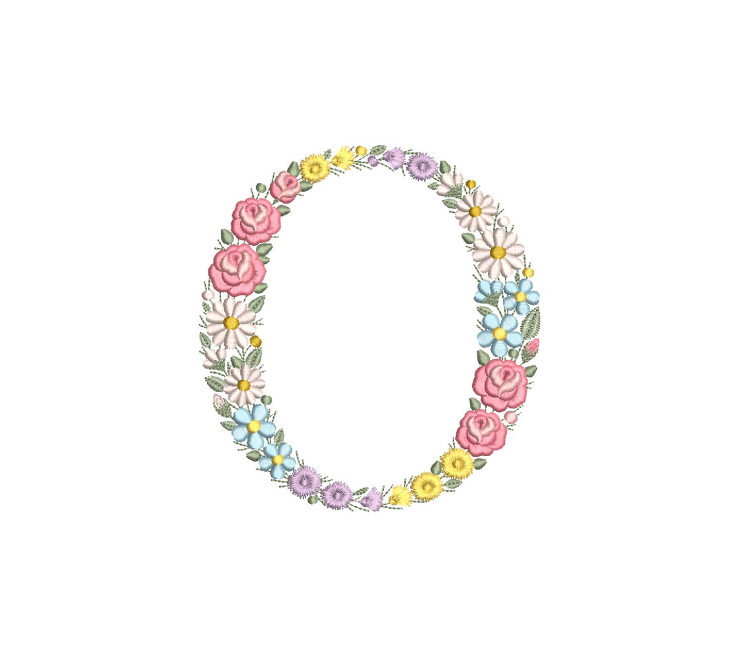 Machine Embroidery LETTER O Uppercase 15cm/6"tall Dainty Floral Font ...
