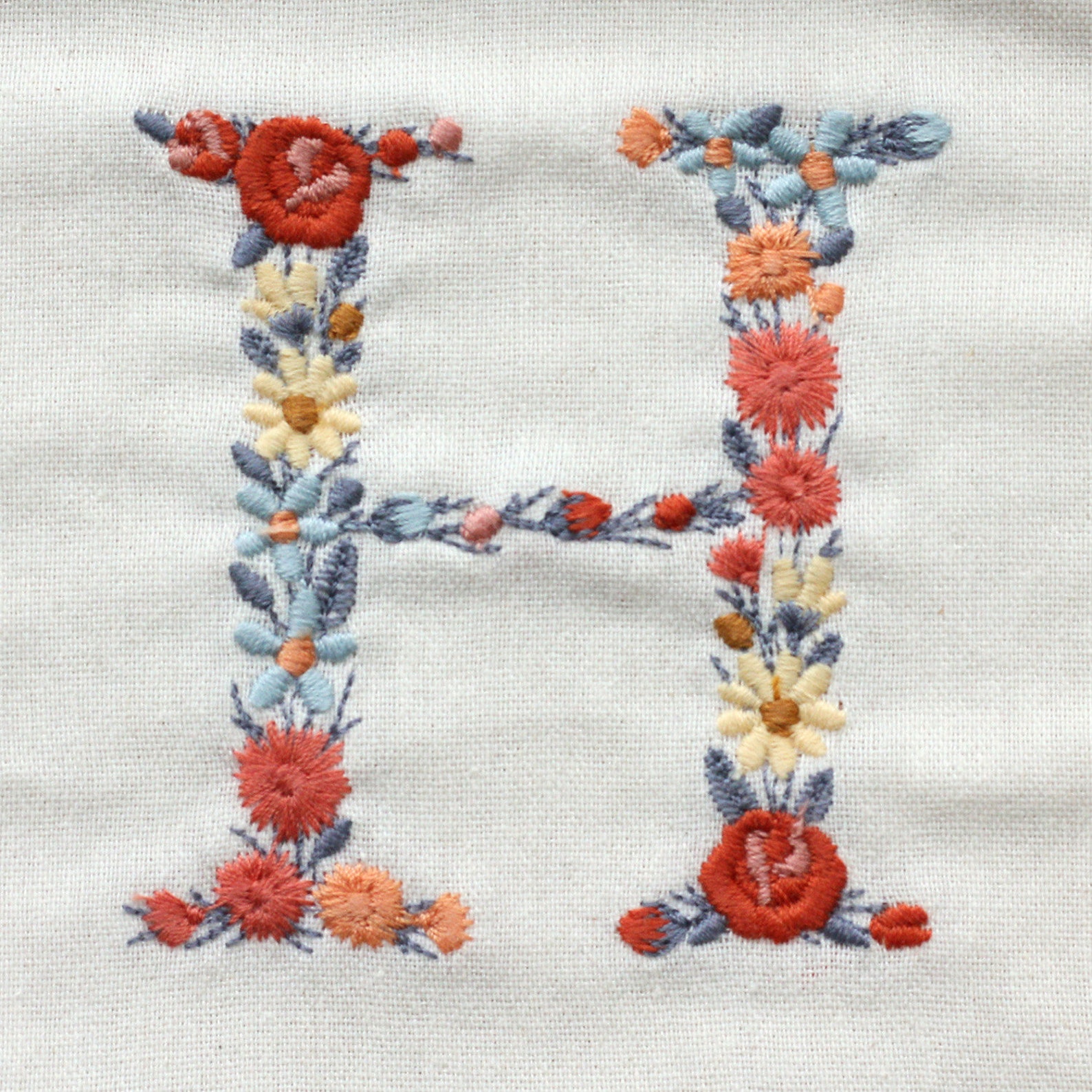 Machine Embroidery LETTER H Uppercase 3"/7,5 Cm Dainty Floral Font ...