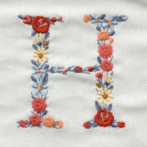 Machine Embroidery LETTER H Uppercase 3"/7,5 Cm Dainty Floral Font ...