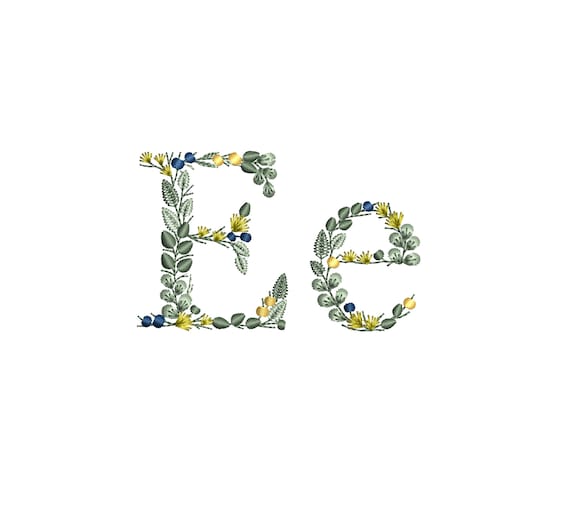 Machine Embroidery Design Small Letter E With Leaves Dainty - Etsy