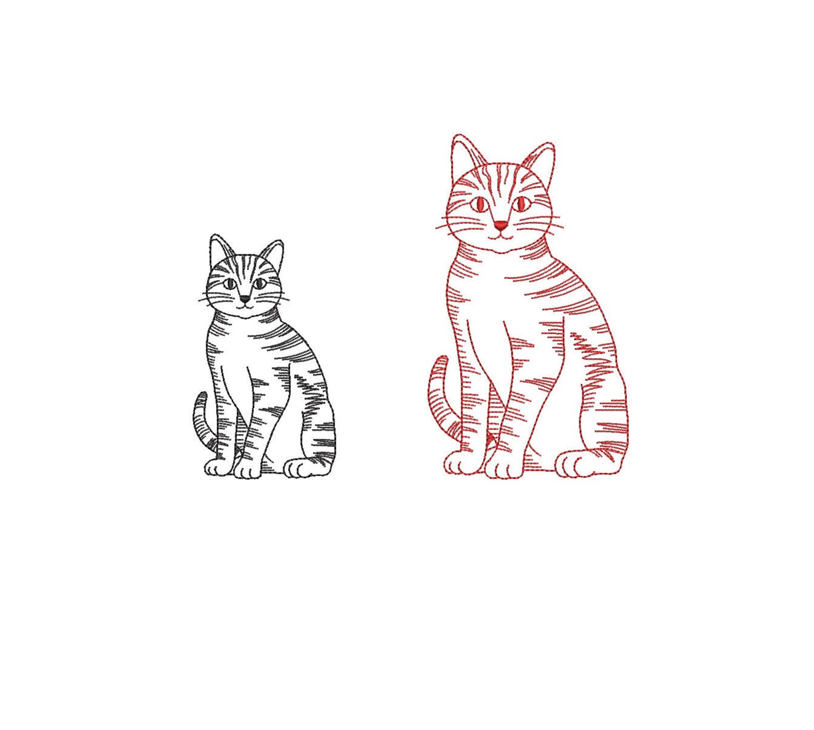 Redwork Tabby Cat Machine Embroidery Design. Cute Tabby Kitten Linework ...