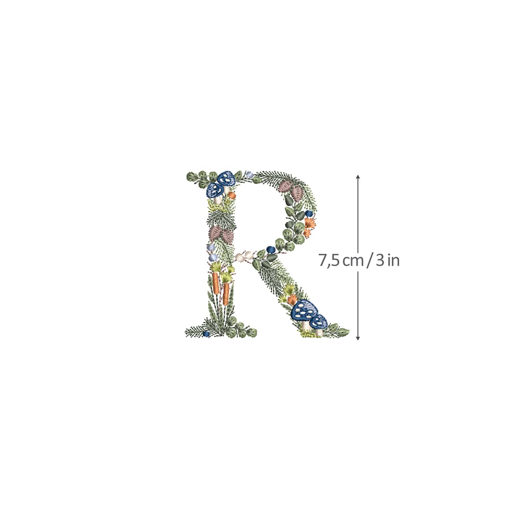 Machine Embroidery LETTER R Uppercase 3/7,5 Cm Forest Font Woodland ...