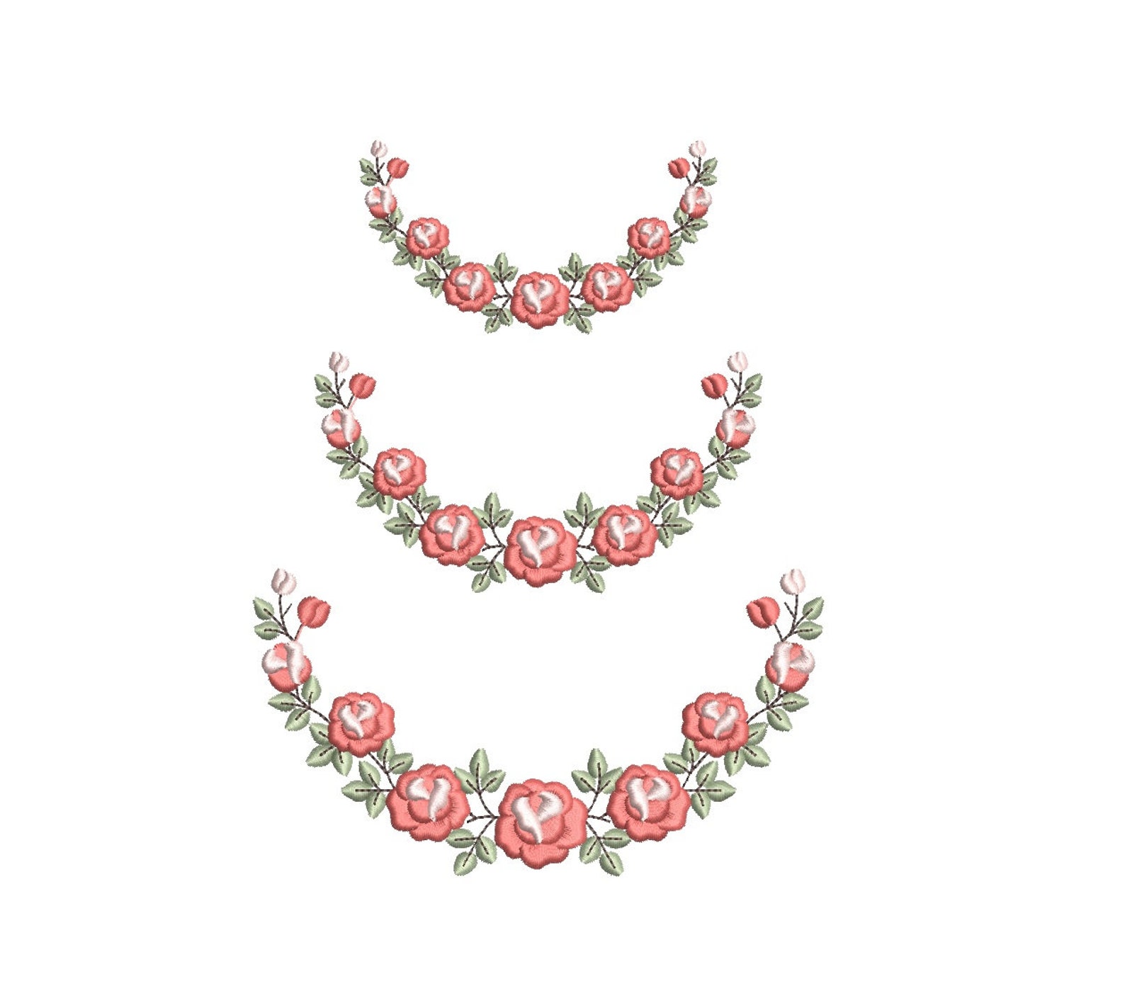 Machine Embroidery Design - Curved Border of Roses. Small Curved Floral ...