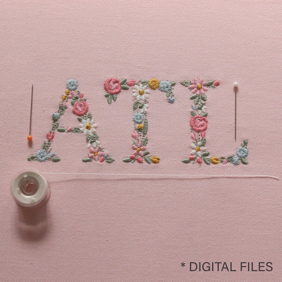 Machine Embroidery Design ATL in Floral Letters (5X7 HOOP) Dainty ...