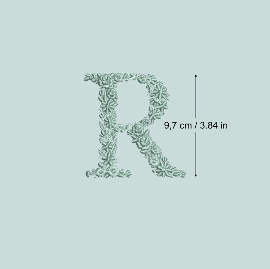 Machine Embroidery LETTER Uppercase 9,7cm / 3.85" Tall Dainty Floral ...