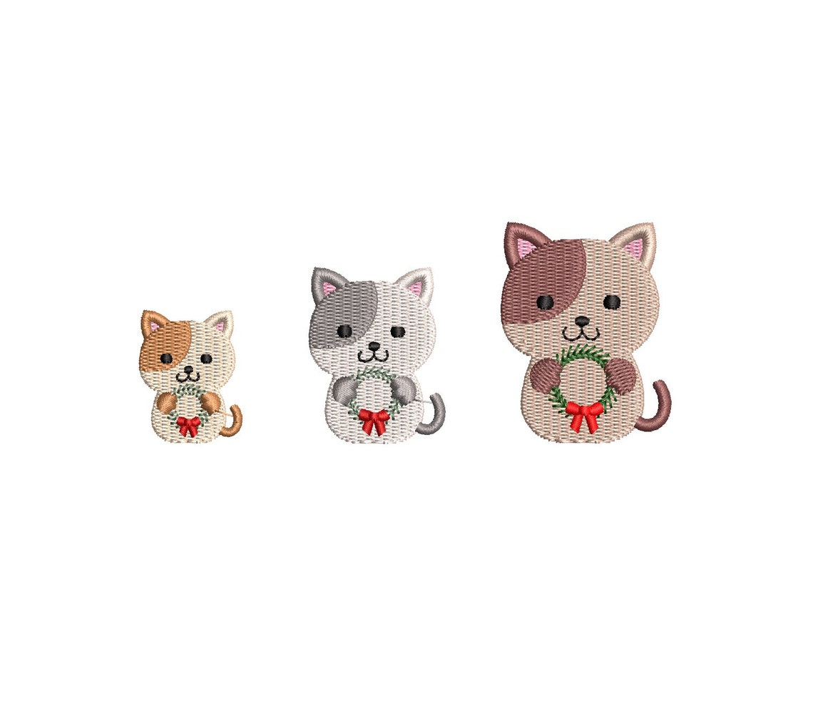 Embroidery Design Mini Christmas Cat - Cute Mini Xmas Cat Embroidery ...