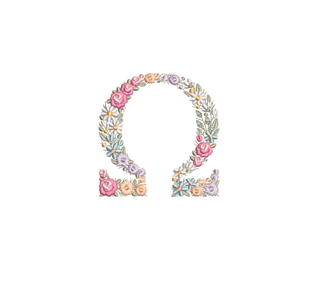 Machine Embroidery Letter Ω OMEGA 10cm/4" Dainty Floral Greek Font ...