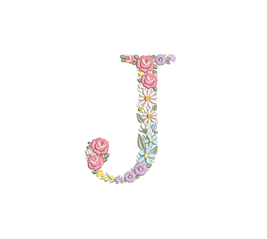 Machine Embroidery LETTER J Uppercase 15cm/6"tall Dainty Floral Font ...