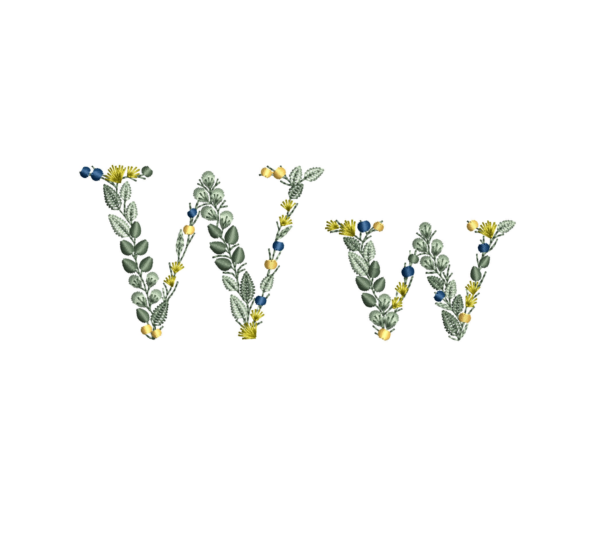Machine Embroidery Design Small Letter W With Leaves Dainty Botanical ...