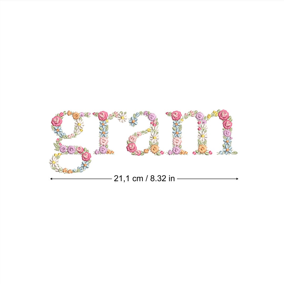 Machine Embroidery Design Gram 21cm/8.32" Floral Letters LARGE HOOP ...