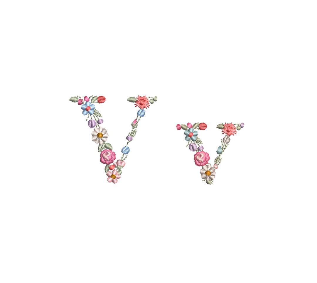 Machine Embroidery Design Small Floral Letter V Uppercase and Lowercase ...