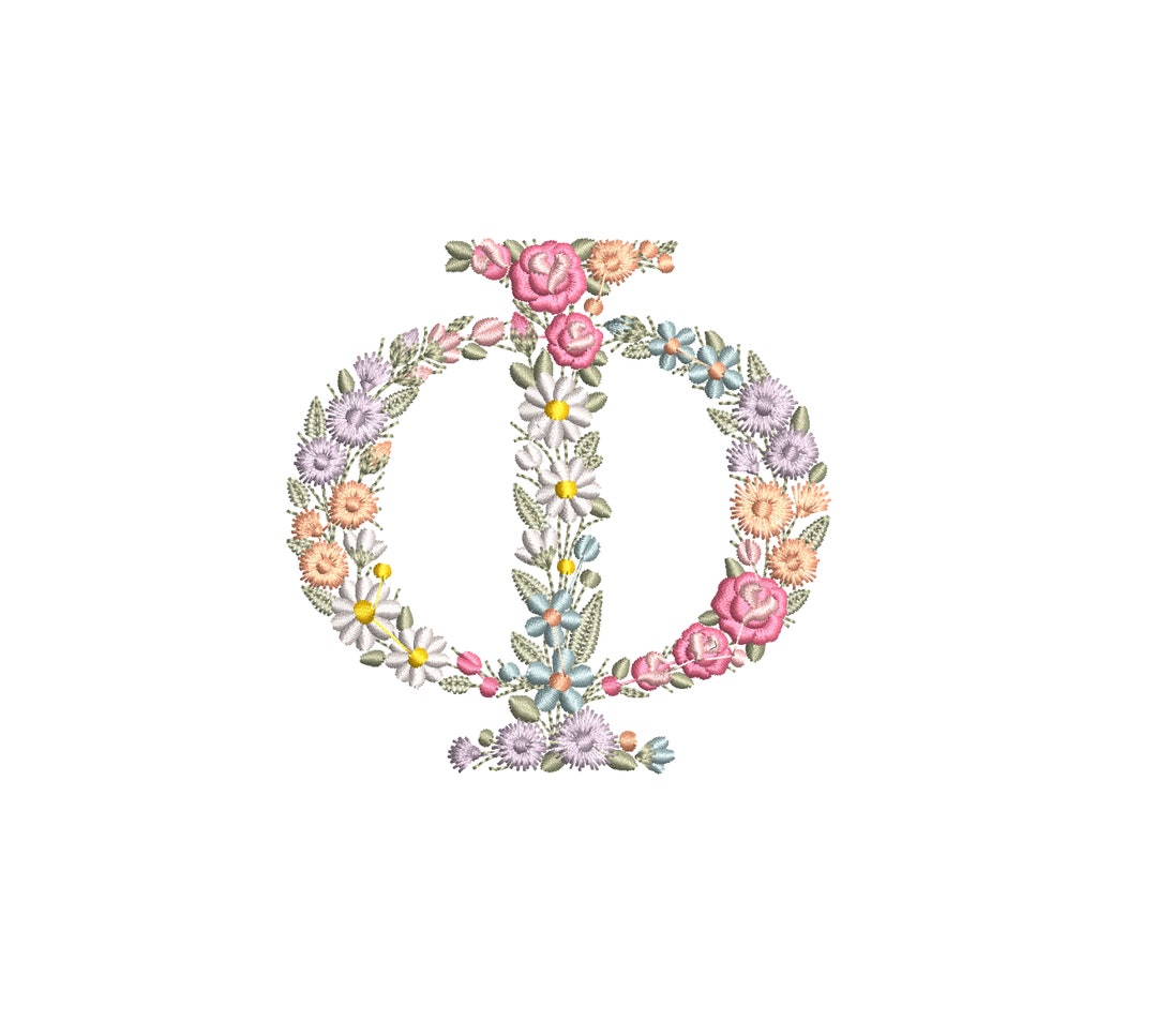 Machine Embroidery Letter Φ PHI 97mm/3.85" Dainty Floral Greek Font ...
