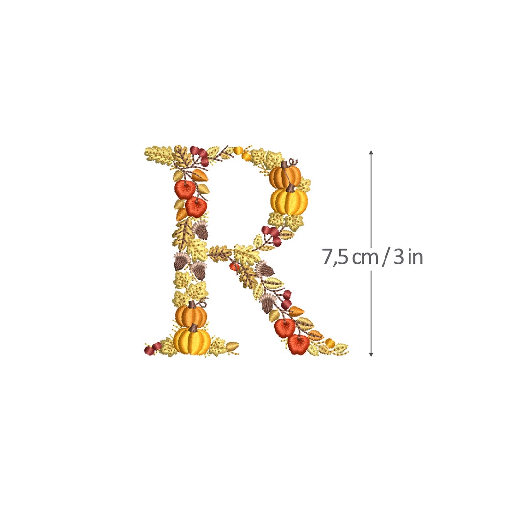 Machine Embroidery LETTER R Uppercase 3/7,5 Cm Thanksgiving Font Autumn ...