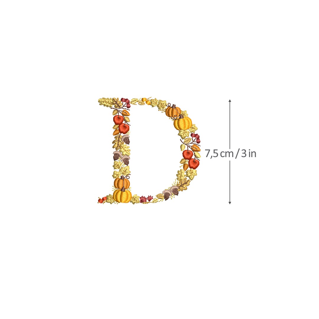 Machine Embroidery LETTER D Uppercase 3/7,5 Cm Thanksgiving Font Autumn ...