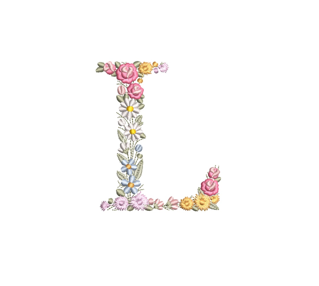 Machine Embroidery LETTER L Uppercase 97mm / 3.85 Tall Dainty Floral ...