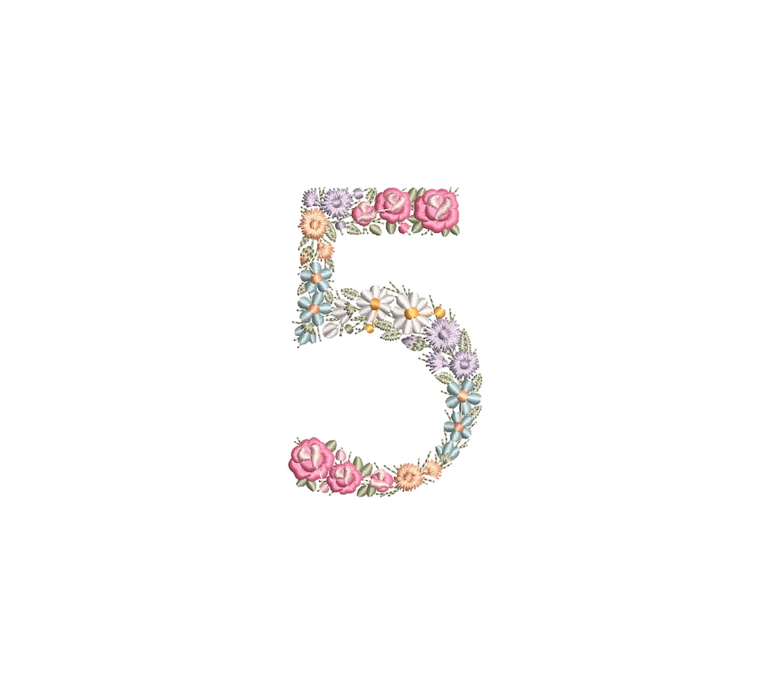 Machine Embroidery Design Heirloom NUMBER 5 Dainty Floral Spring ...
