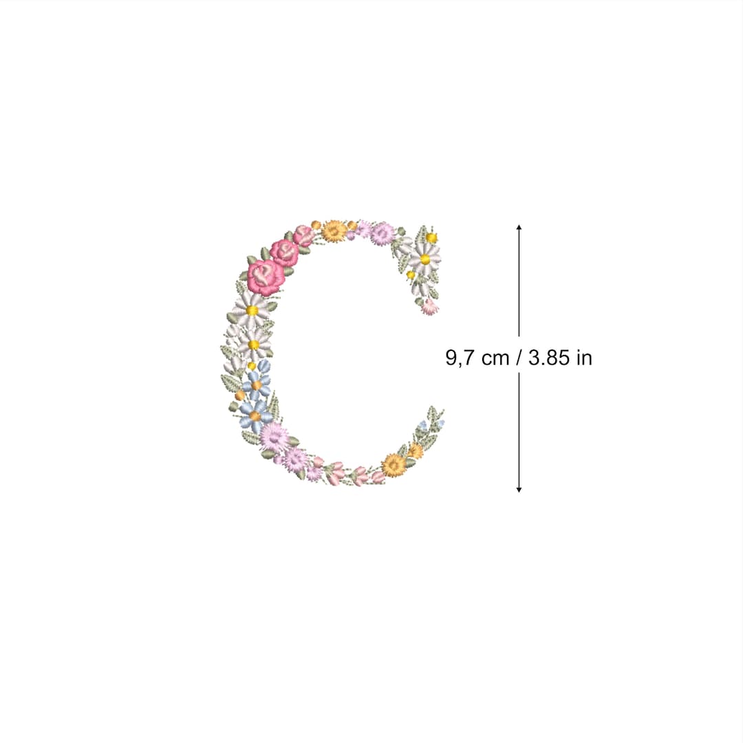 Machine Embroidery LETTER C Uppercase 9,7cm /3.85" Tall Dainty Floral ...