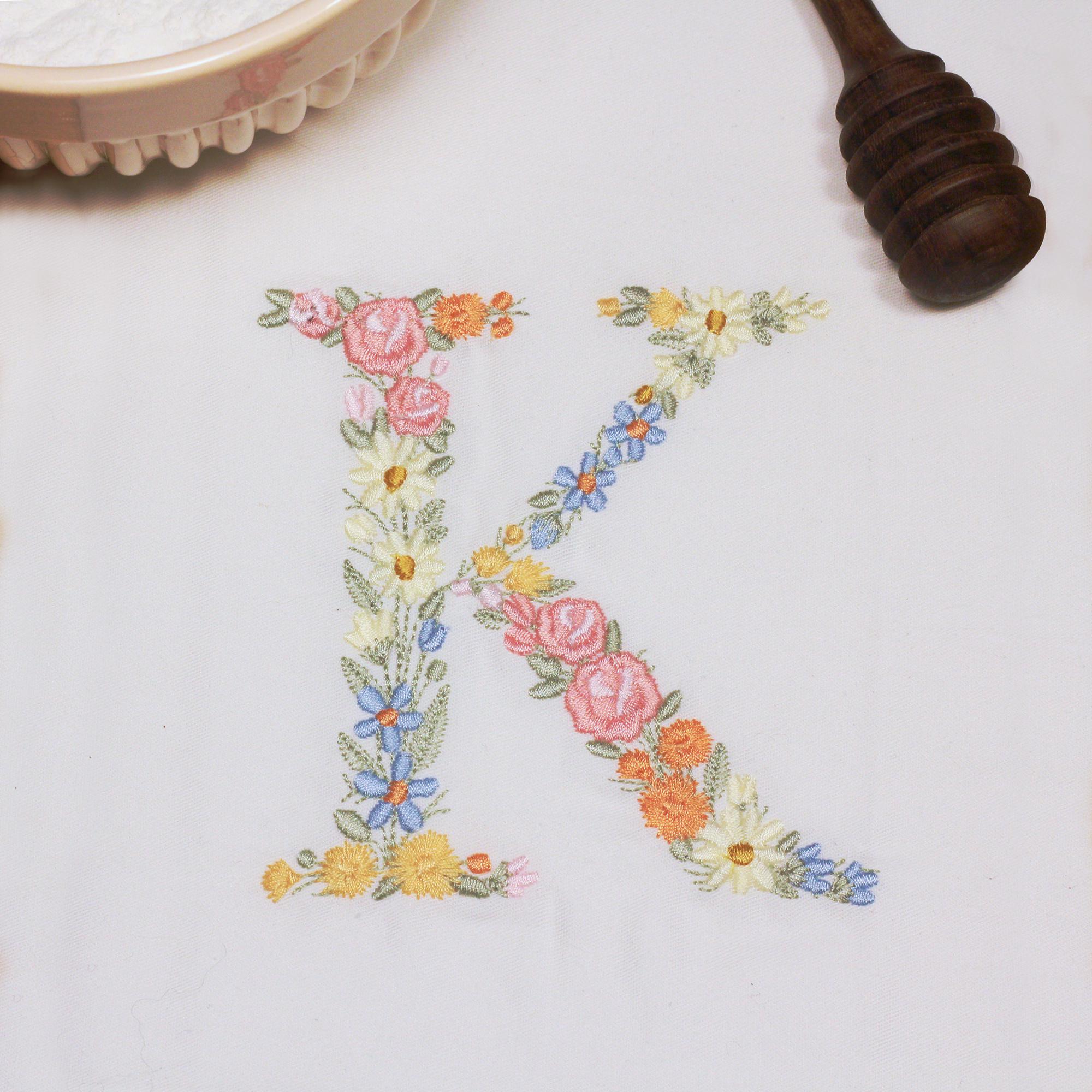Machine Embroidery LETTER K Uppercase 9,7cm / 3.85" Tall Dainty Floral ...