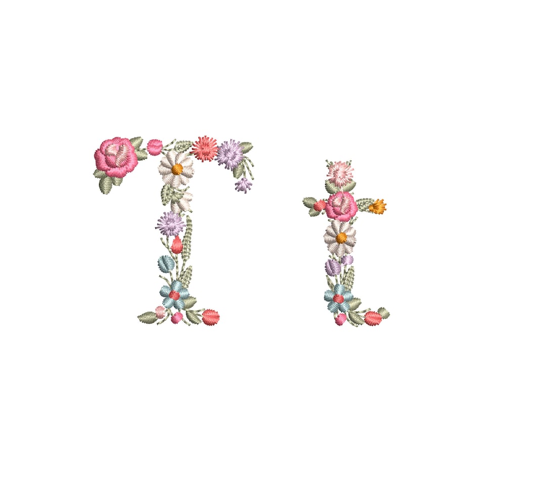 Machine Embroidery Design Small Floral Letter T 43 Mm/1.70" Tall Dainty ...