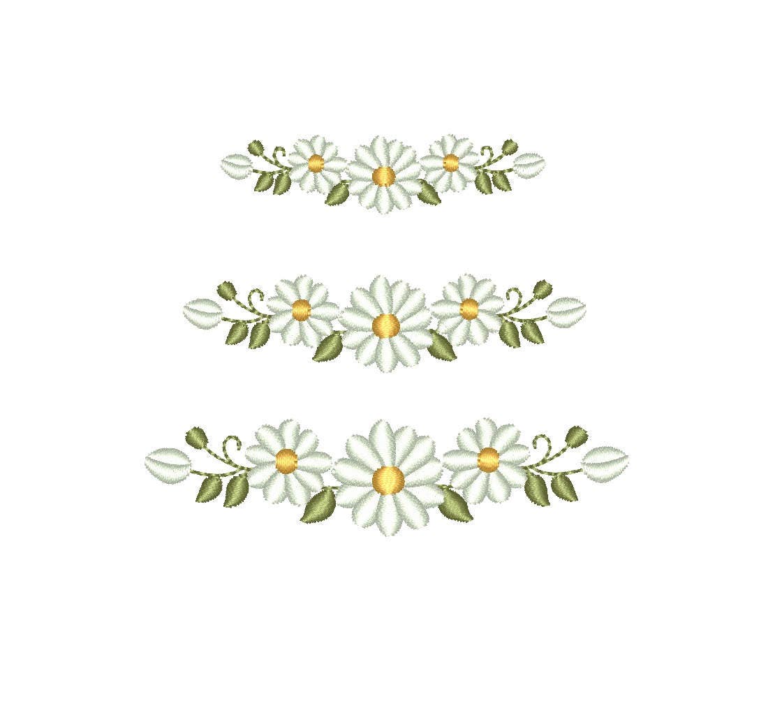 Small Flowers Border - Border of Daisies - Machine Embroidery Design. 3 ...