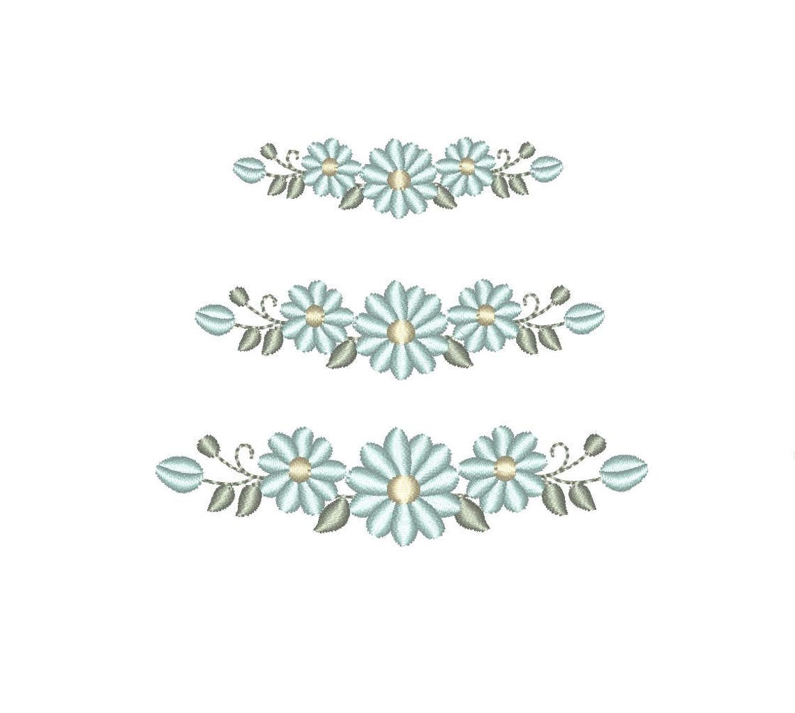 Small Flowers Border - Border of Daisies - Machine Embroidery Design. 3 ...