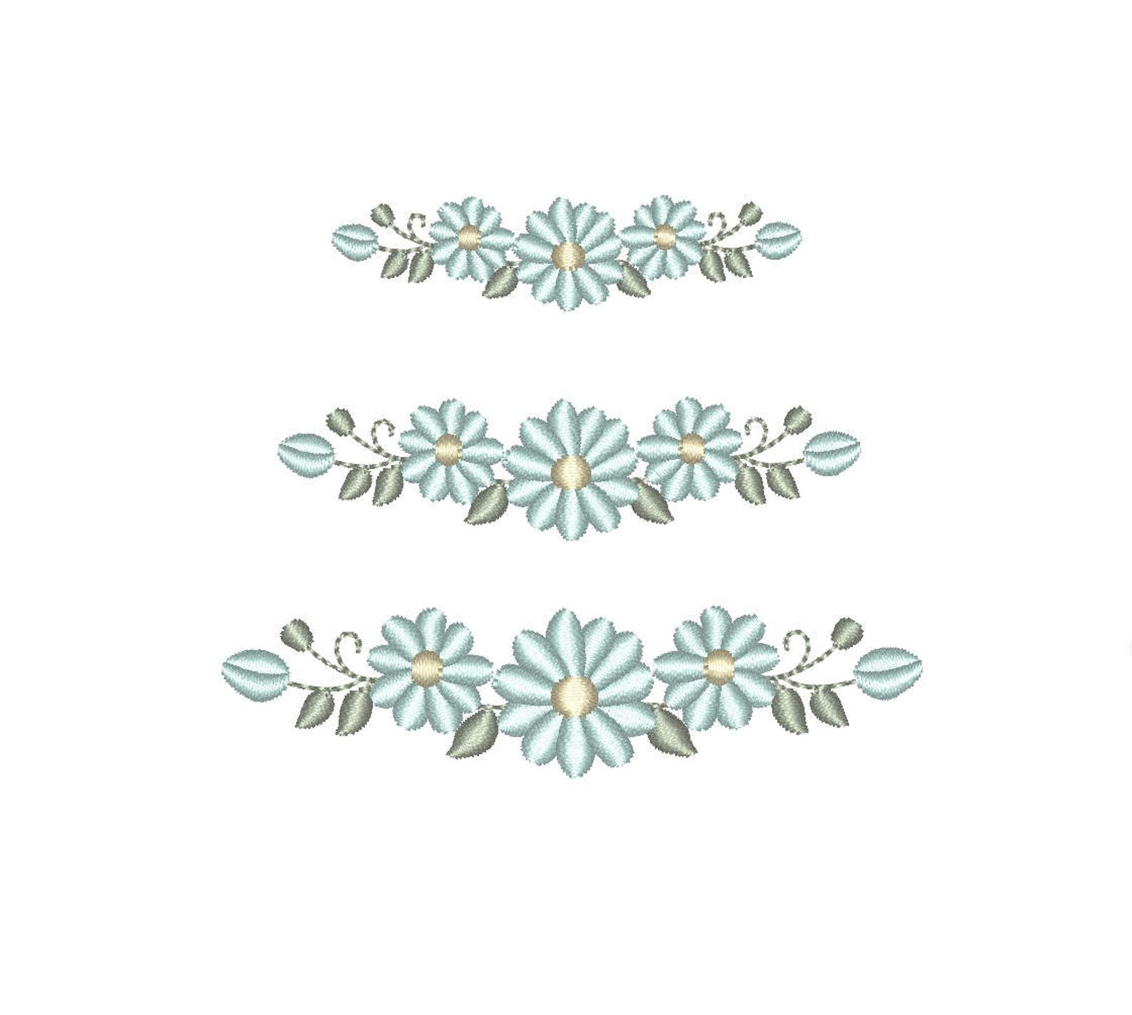 Small Flowers Border - Border of Daisies - Machine Embroidery Design. 3 ...