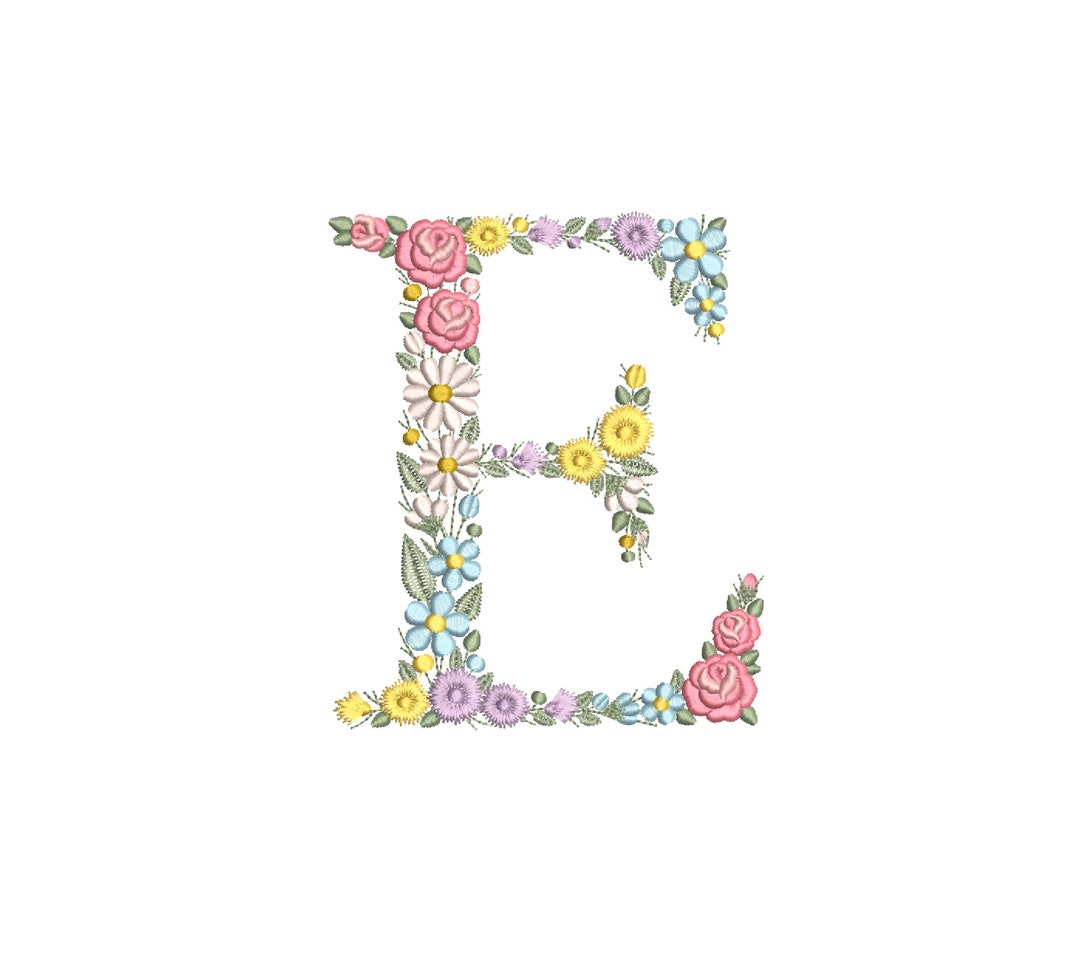Machine Embroidery LETTER E Uppercase 15cm/6"tall Dainty Floral Font ...
