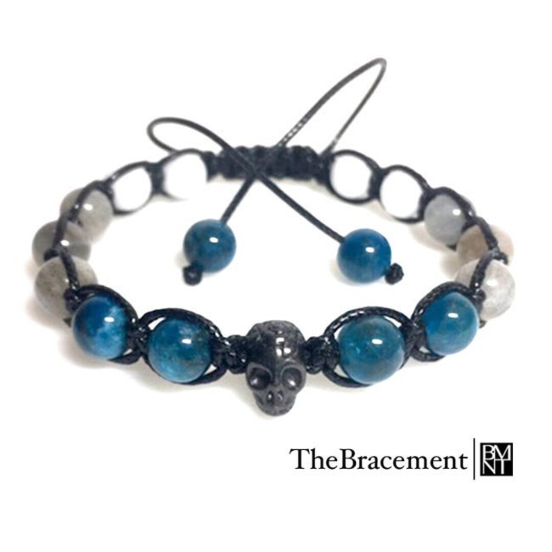 8mm Round Turquoise Apatite, Slate Grey Labradorite, White Jade Beaded ...