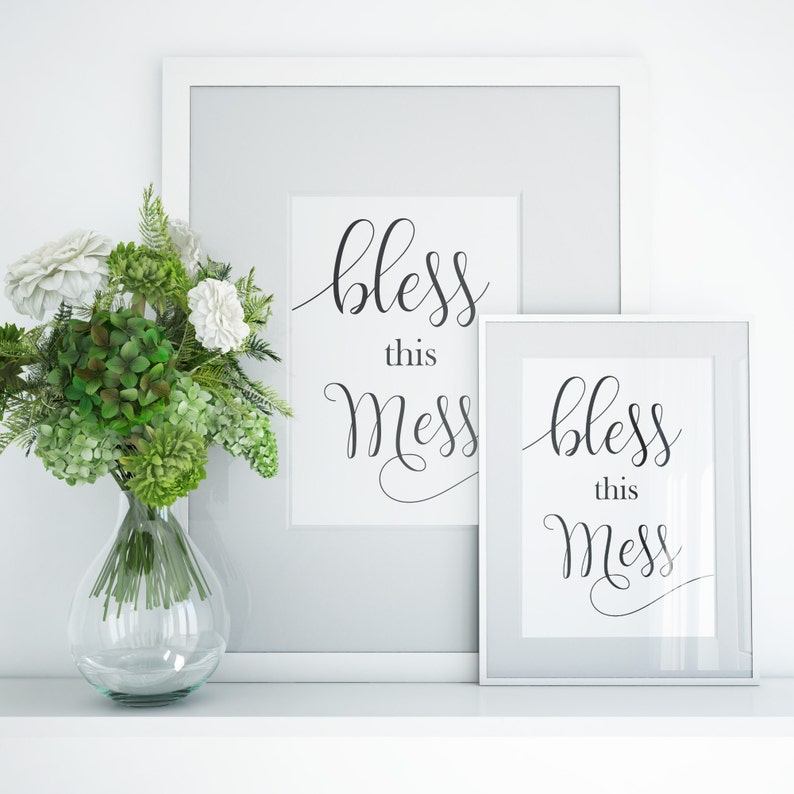 Bless This Mess Printable Quotes Kitchen Wall Decor Typography | Etsy