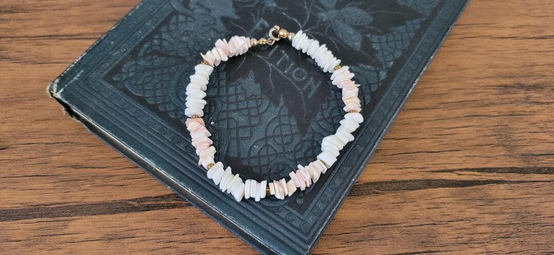 Vintage Pink and White Puka Shell Bracelet, Vintage Puka Shell Bracelet ...