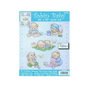 Tobin Stamped Cross Stitch Kit Baby Quilt BABY BEARS Pre Quilted and ...