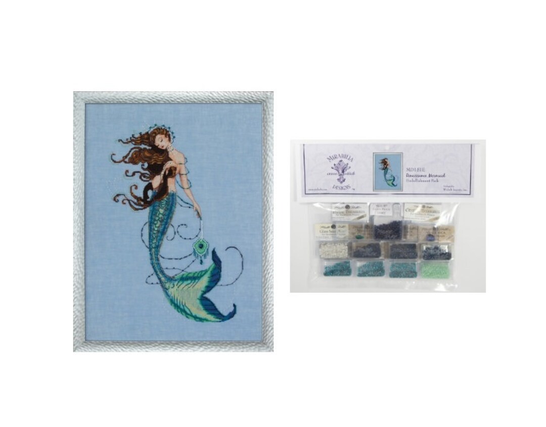 MIRABILIA Cross Stitch PATTERN & EMBELLISHMENT Pack Renaissance Mermaid ...